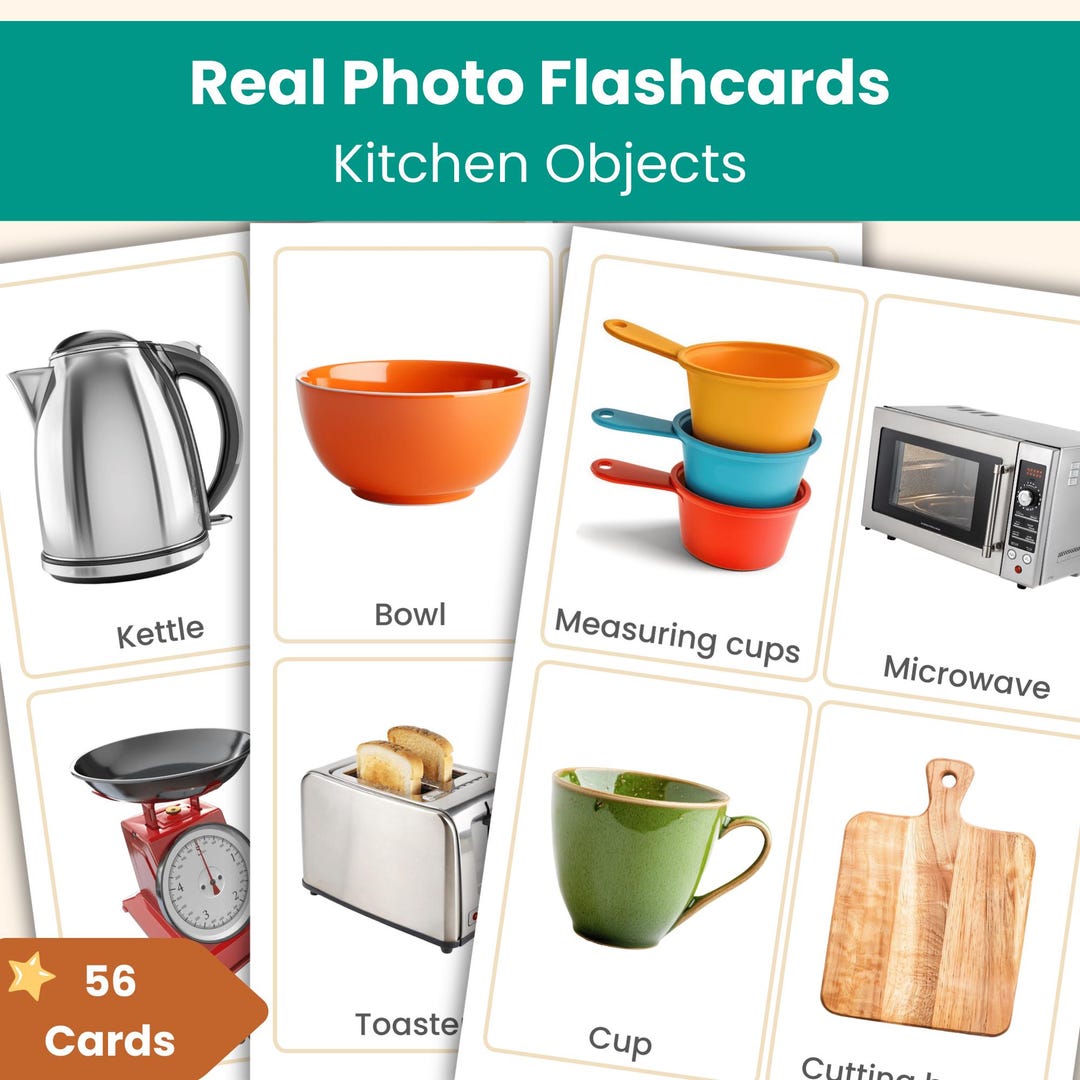 56 Kitchen Objects Flashcards | Real Photo Vocabulary Cards | Printable ...