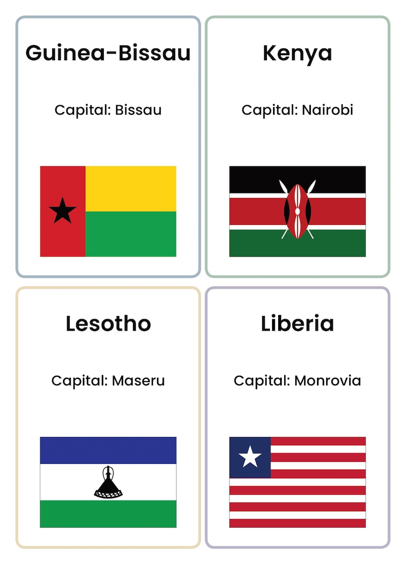 African Countries & Capitals Flashcards | Flags of Africa | Geography ...