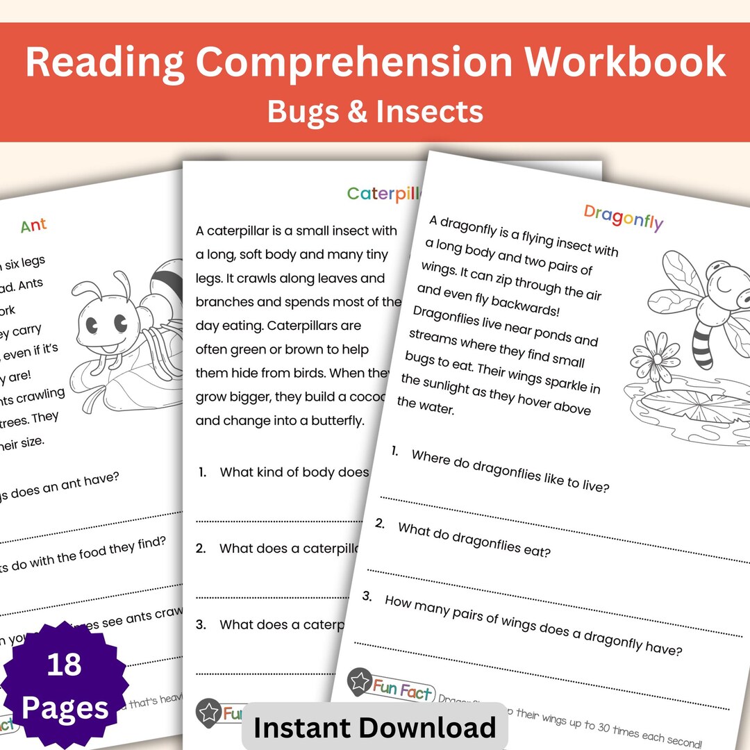 Bugs and Insects Reading Comprehension Worksheets | Short Passages With ...