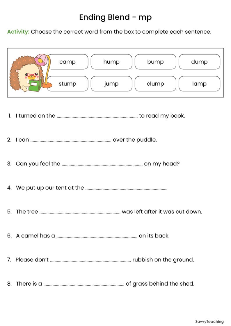 Ending Blends Cloze Sentence Workbook | Phonics Practice | Literacy ...