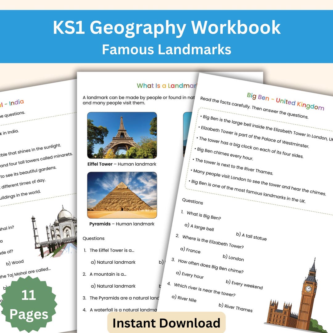 KS1 Geography Workbook – Famous Landmarks | Reading, Activities ...