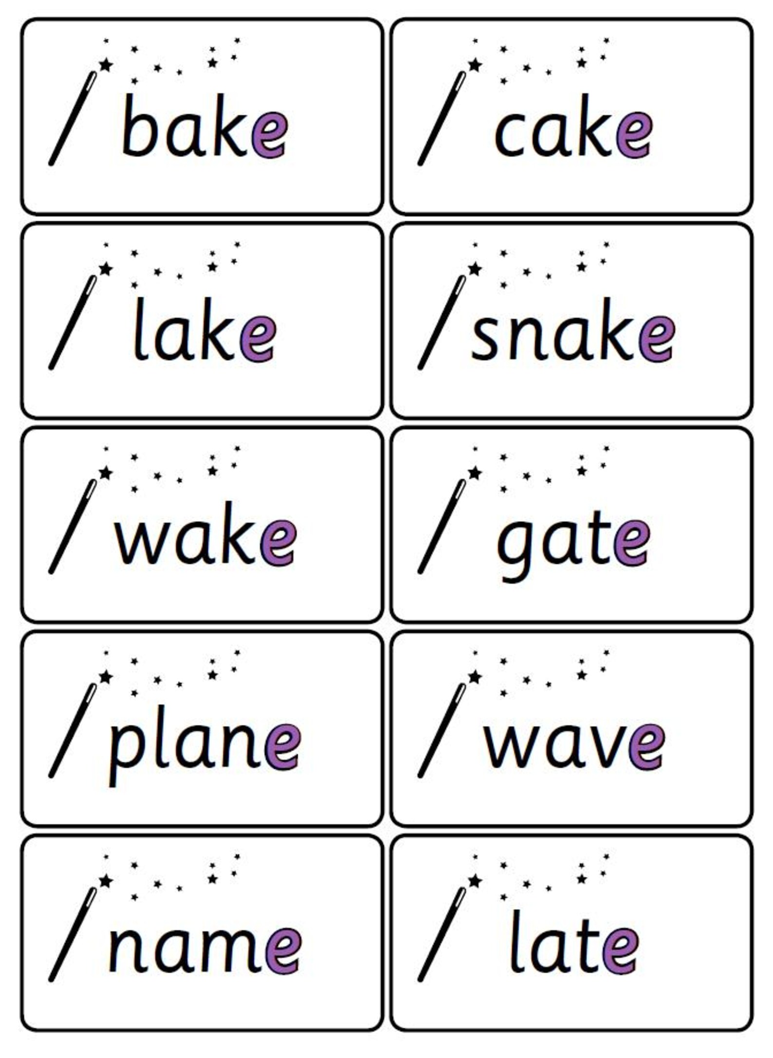 Magic E Flashcards | Phonics Printable | Long Vowel Words | Silent E ...