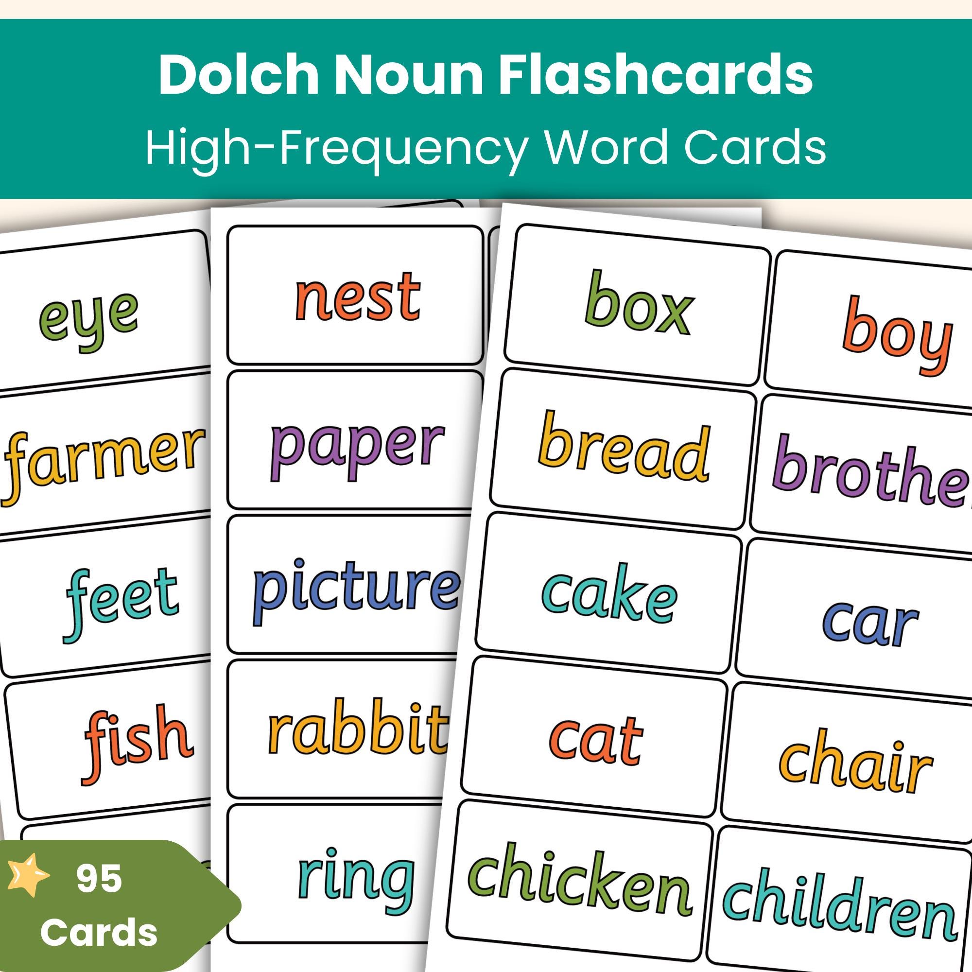 95 Dolch Noun Flashcards | Sight Word Vocabulary | Vocabulary Cards for ...