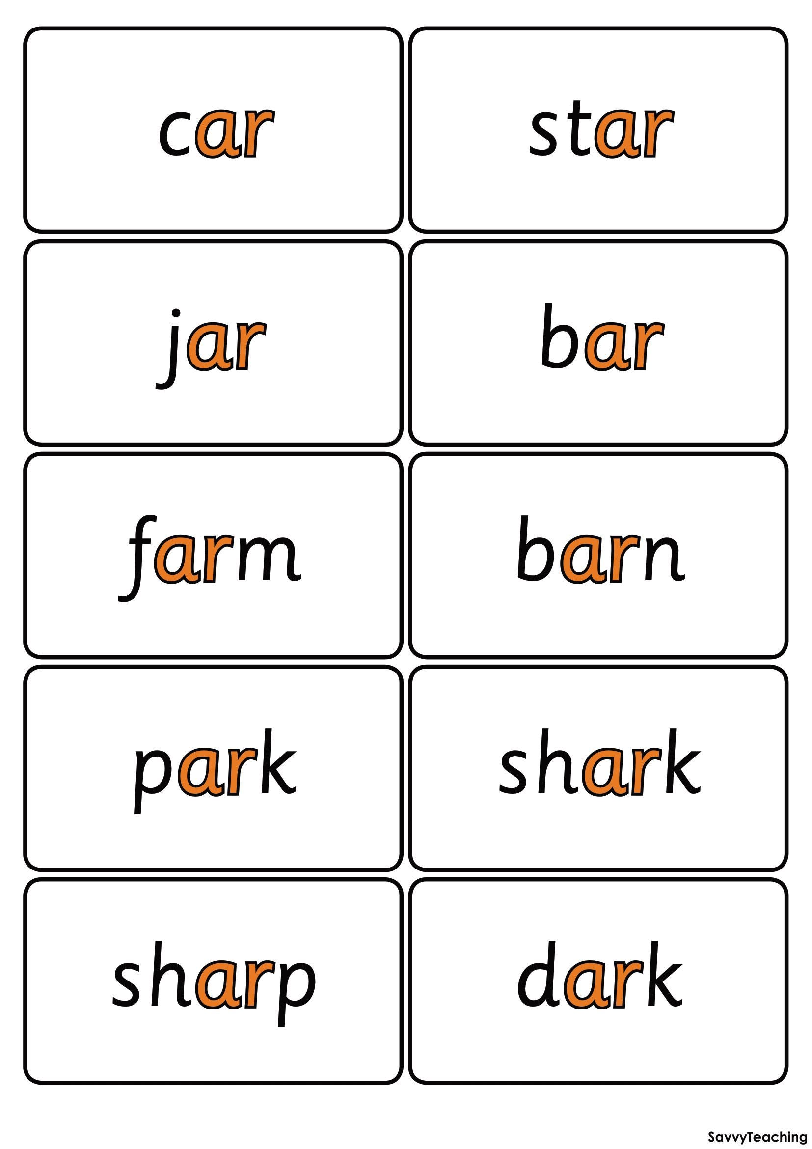 R-controlled Vowel Flashcards | Bossy R Word Cards Ar Er Ir or Ur ...