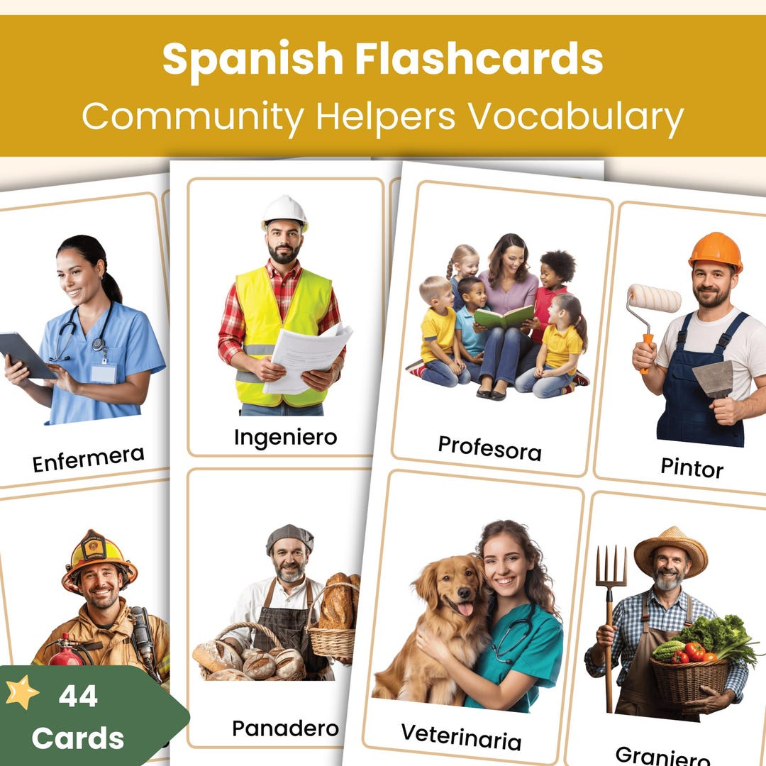Spanish Community Helpers Flashcards | Jobs & Professions | 44 ...