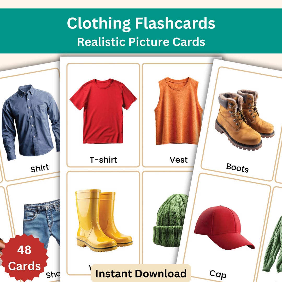48 Clothes Real Photo Flashcards | Clothing Vocabulary Cards for Kids ...