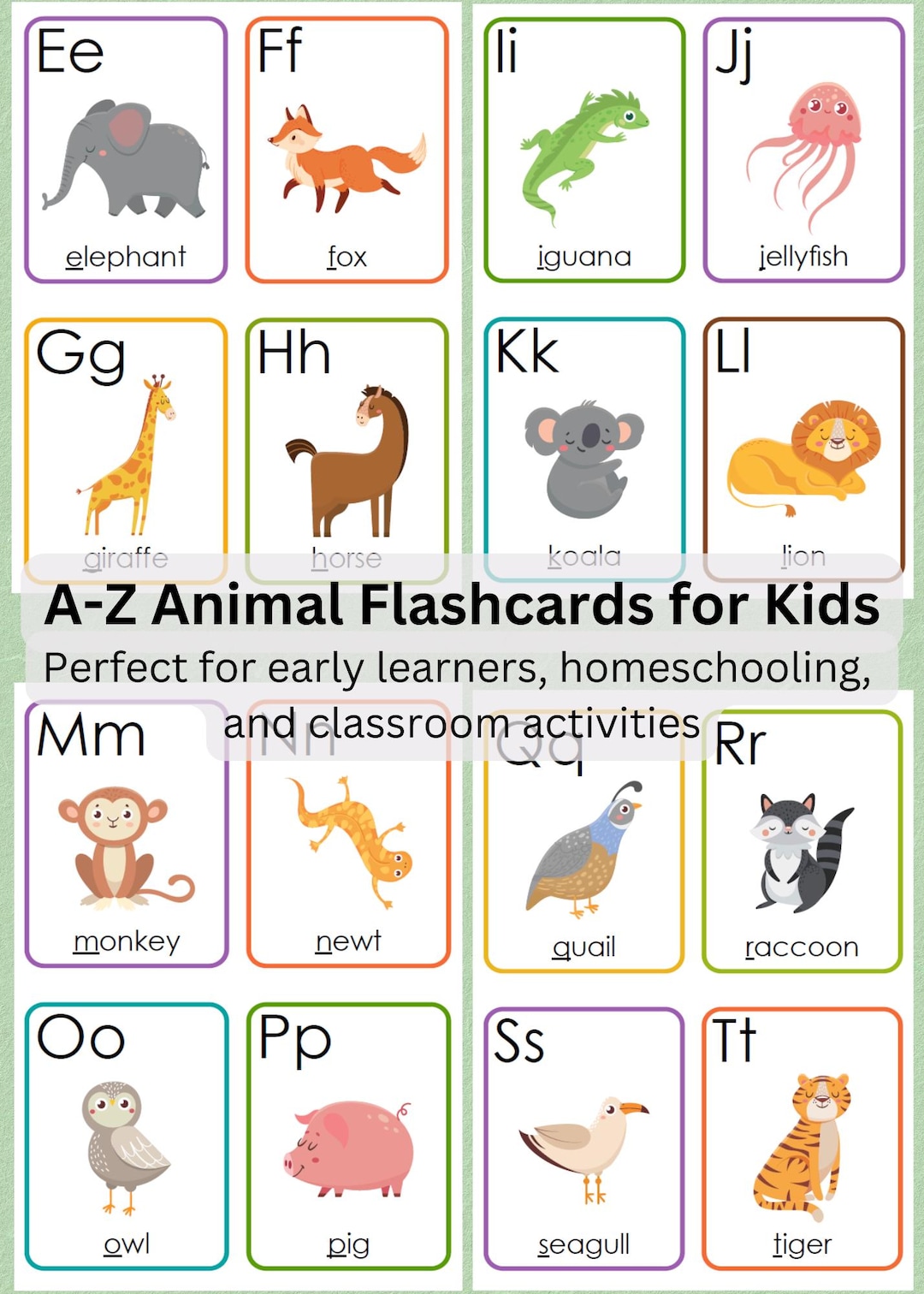 A-Z Animal Flashcards – Printable Alphabet Learning for Kids - Etsy