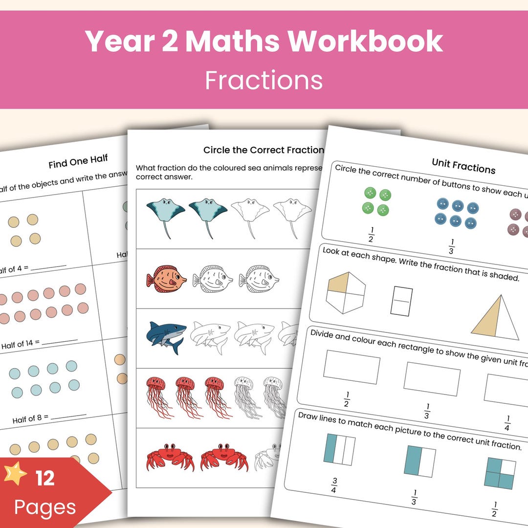 Year 2 Maths Workbook: Fractions | Halves, Quarters & Thirds ...