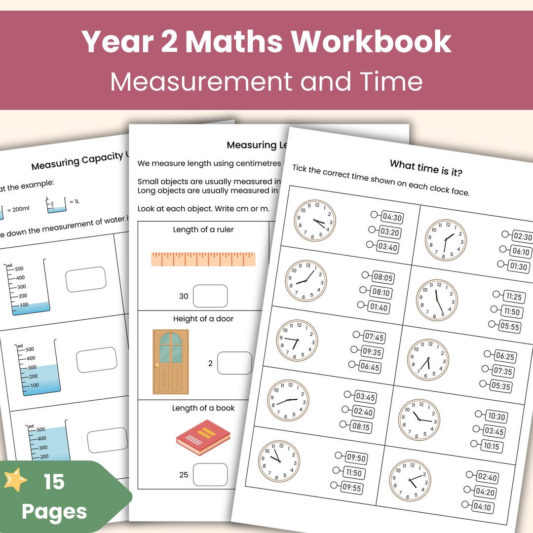 Year 2 Maths Workbook | Measurement & Time Worksheets | Printable ...