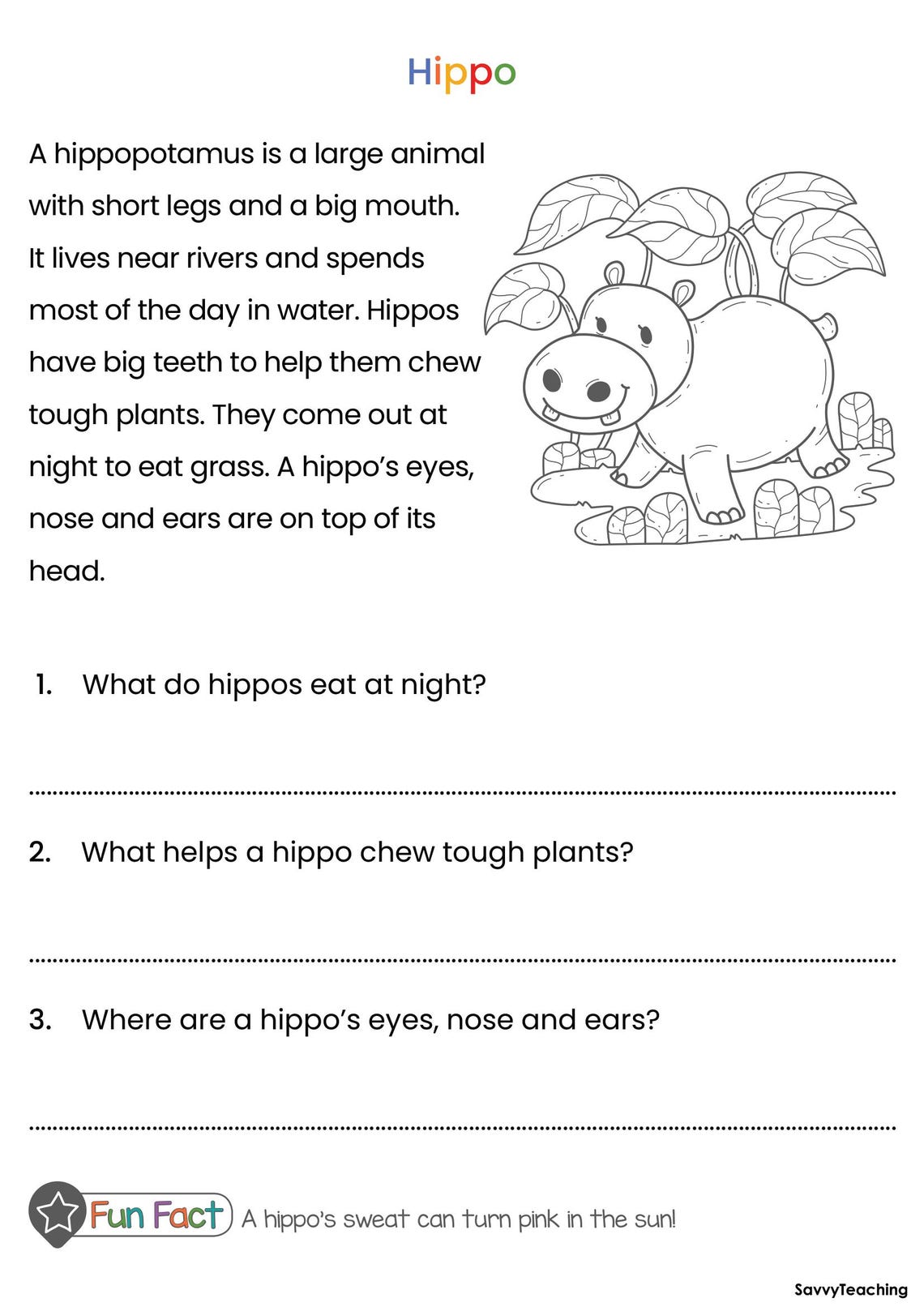 Non-fiction Reading Comprehension | Wild Animals Worksheets | Short ...