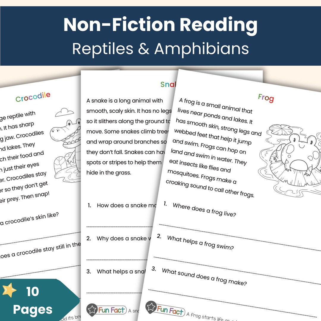 Non-fiction Reading Comprehension | Reptiles & Amphibians Worksheets ...