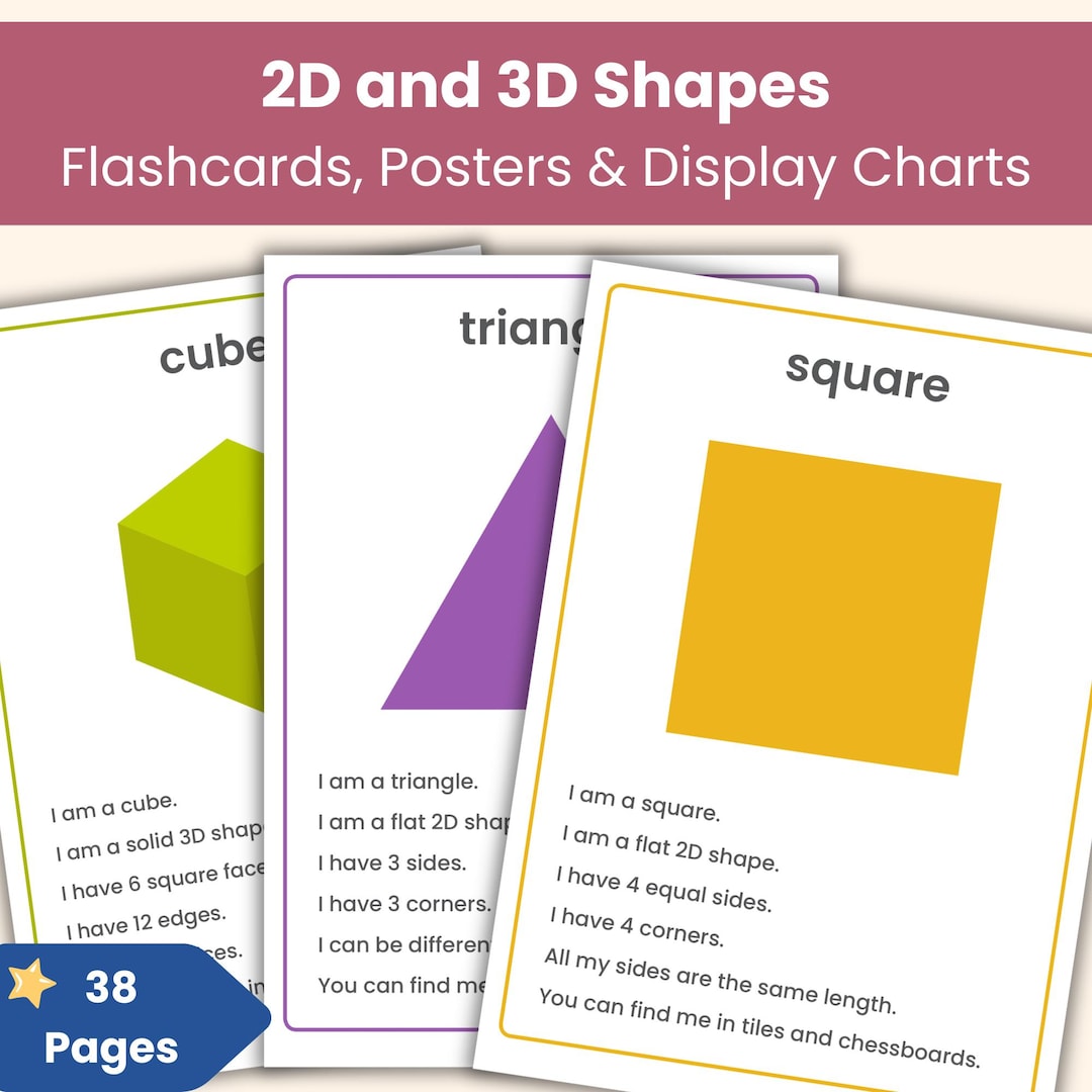 2D and 3D Shapes Flashcards | Geometry Posters and Charts | Printable ...