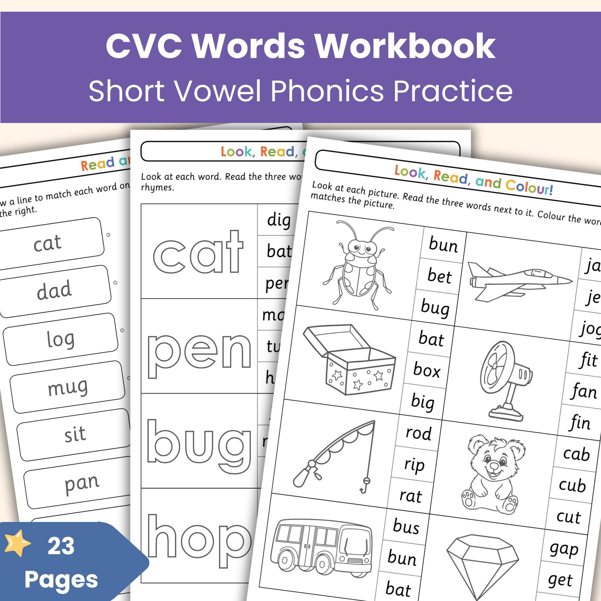 Short Vowel CVC Words Workbook | Phonics Reading Practice | Early ...