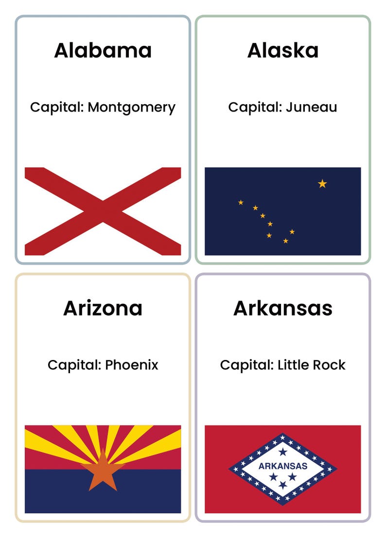 US States and Capitals Flashcards | 50 States With Flags | Geography ...