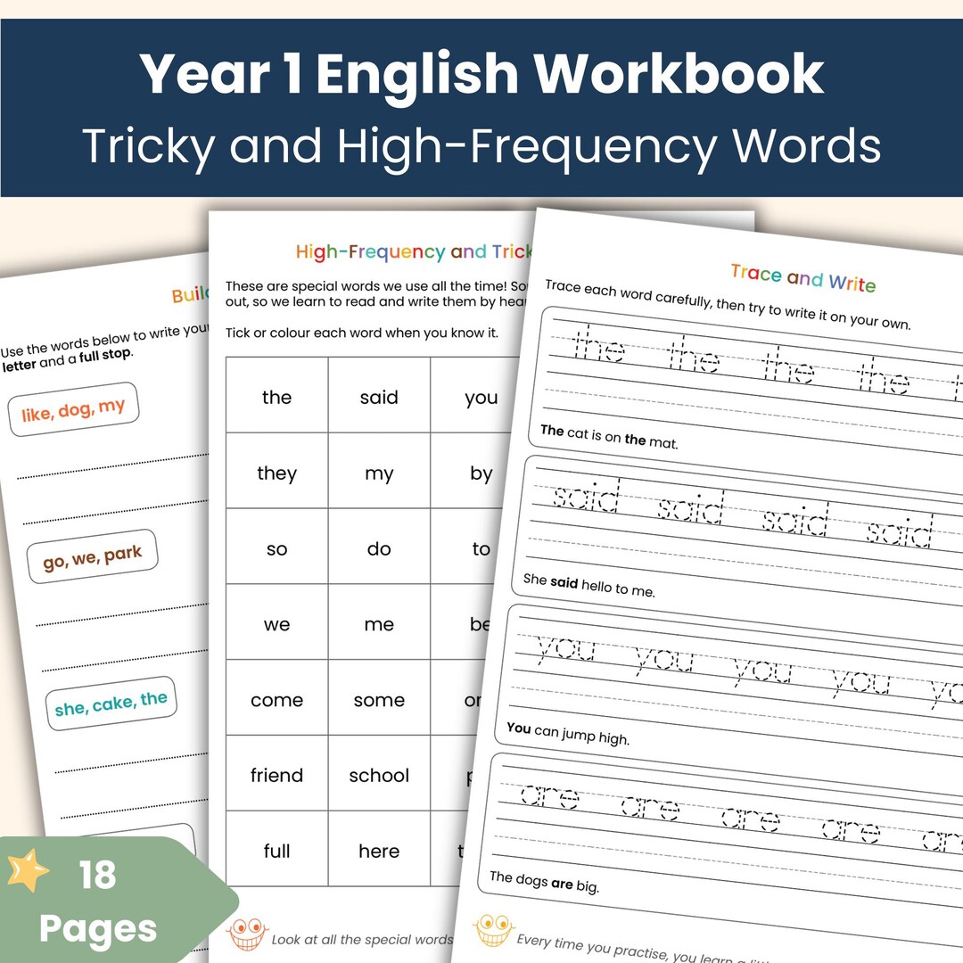 Year 1 English Workbook | Tricky and High Frequency Words | Reading and ...