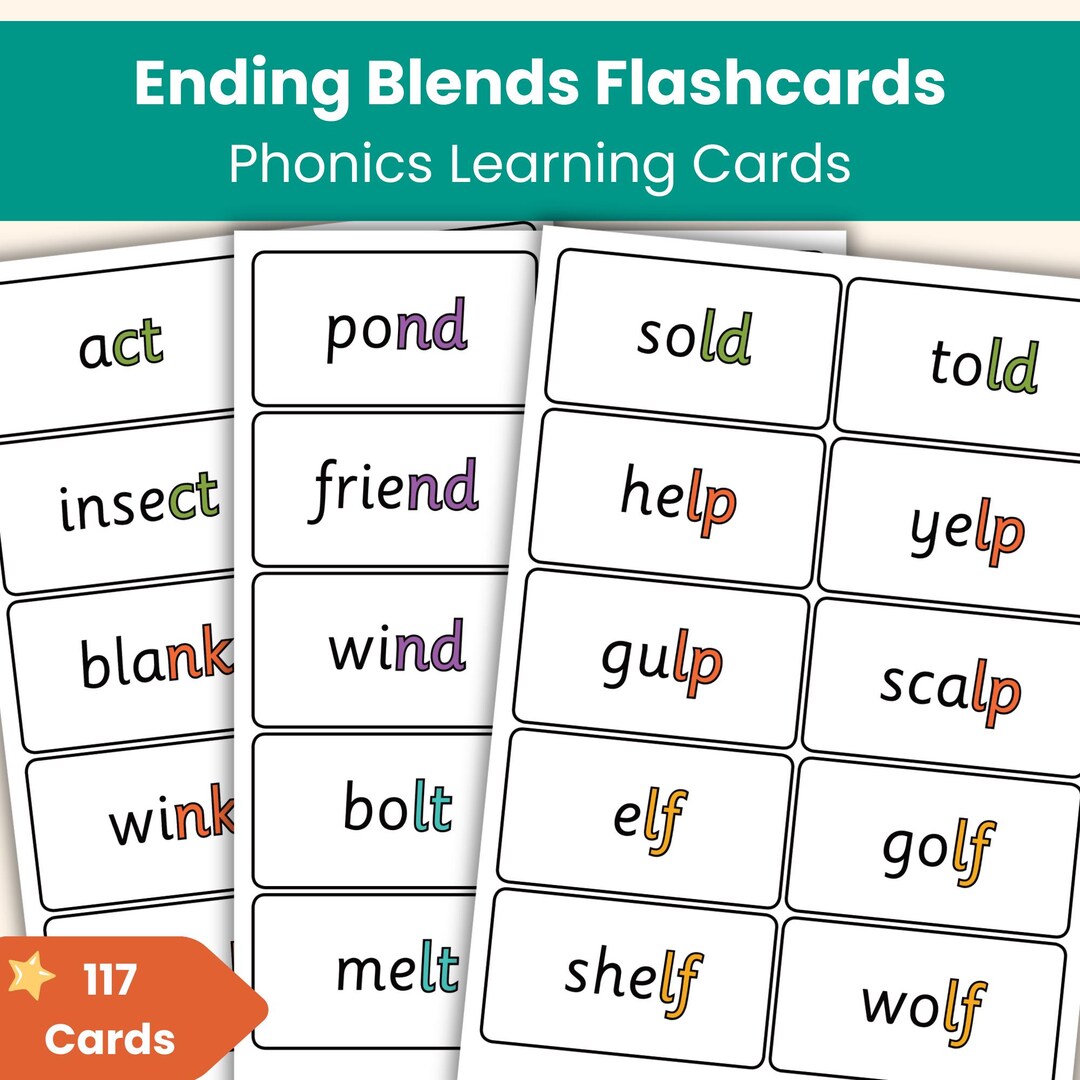 Ending Blends Flashcards | 117 Phonics Words | Colour-coded Printable ...