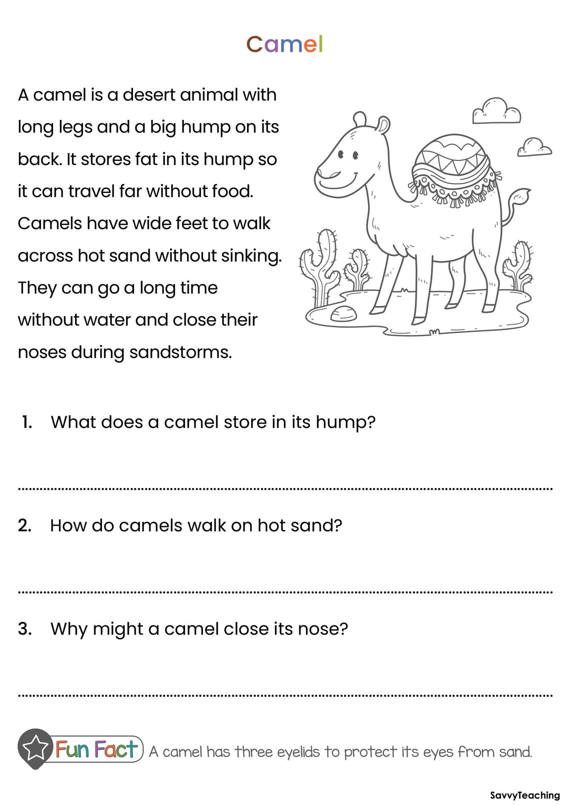 Non-fiction Reading Comprehension | Wild Animals Worksheets | Short ...