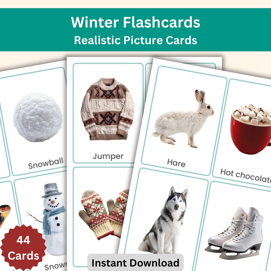 44 Winter Flashcards | Seasonal Vocabulary Cards for Kids | Preschool ...