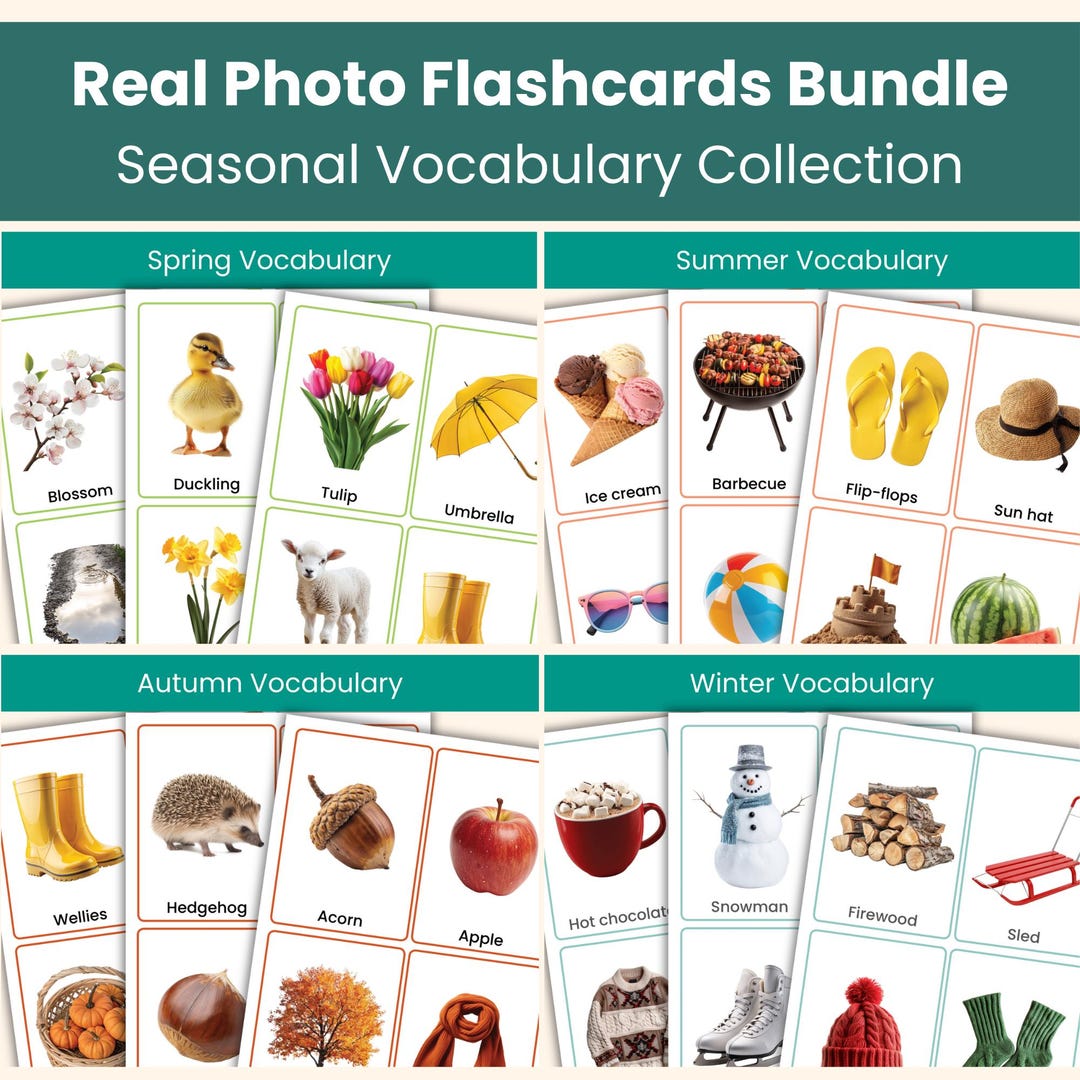 Four Seasons Real Photo Flashcards Bundle | Seasonal Vocabulary Cards ...