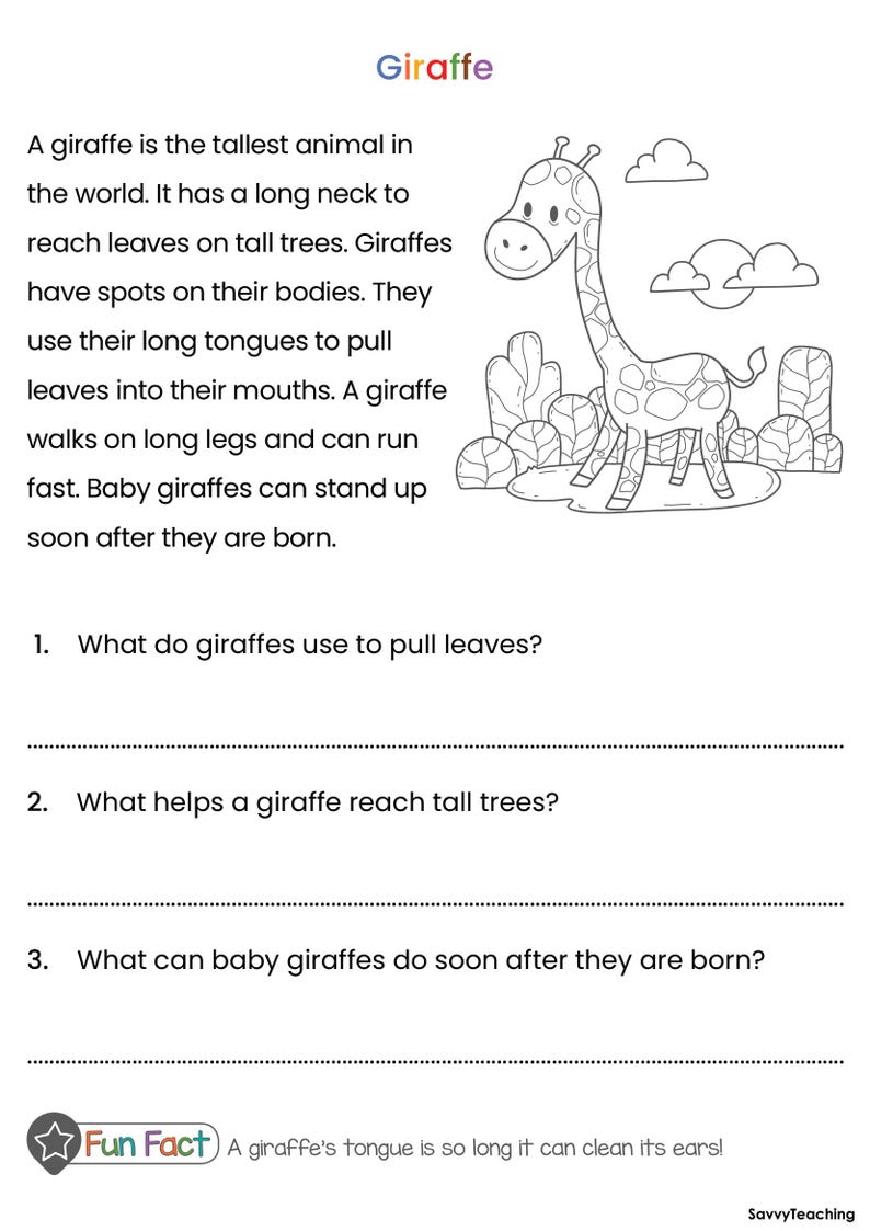 Non-fiction Reading Comprehension | Wild Animals Worksheets | Short ...