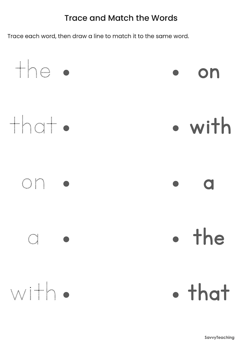 Trace and Match High-frequency Words | Early Years Sight Word ...