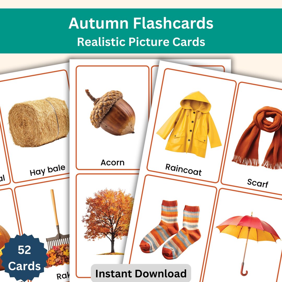 52 Autumn Flashcards | Seasonal Real Photo Cards for Kids | Fall ...