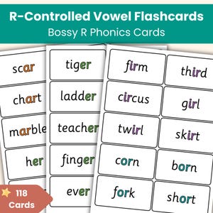R-controlled Vowel Flashcards | Bossy R Word Cards Ar Er Ir or Ur ...