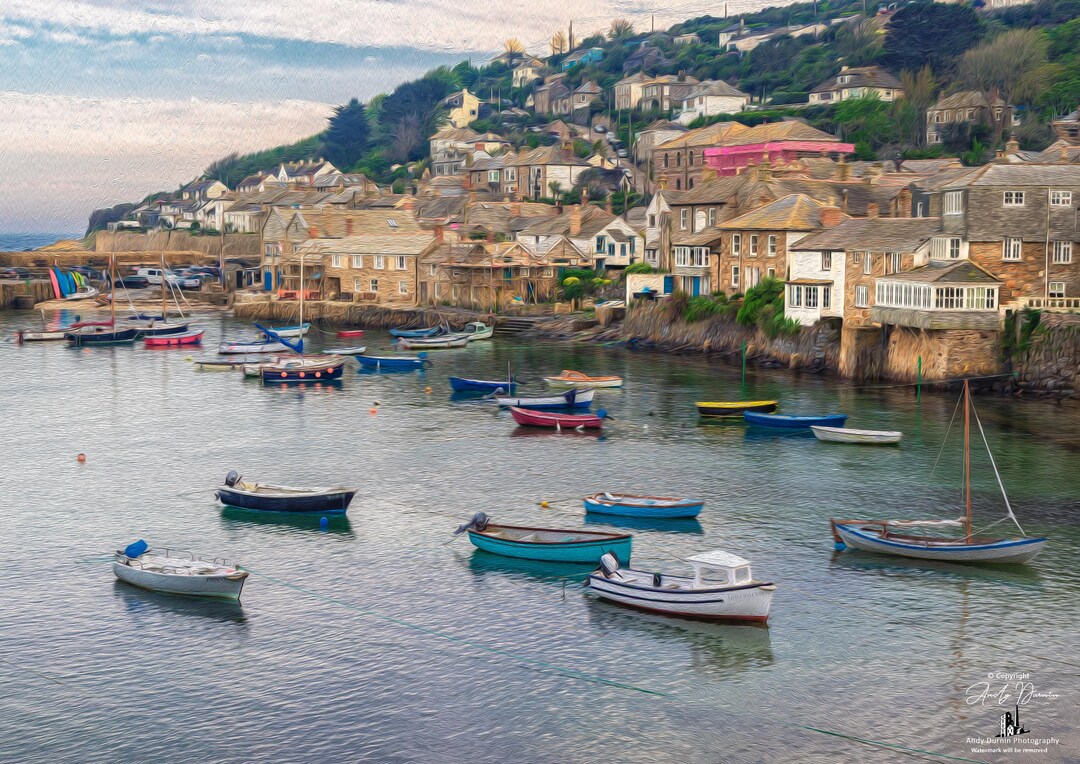 Mousehole Harbour Art Print: Cornish Fishing Village, Oil Painting ...