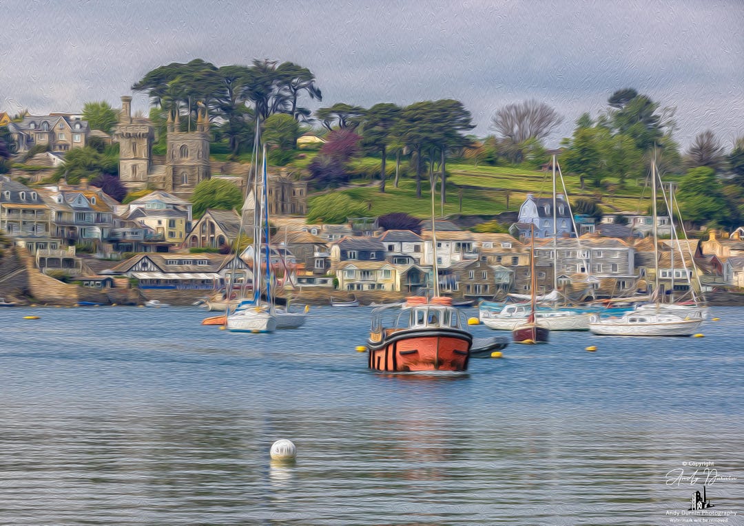 River Fowey Cornwall Print: the Polruan Ferry, Oil Painting Effect ...