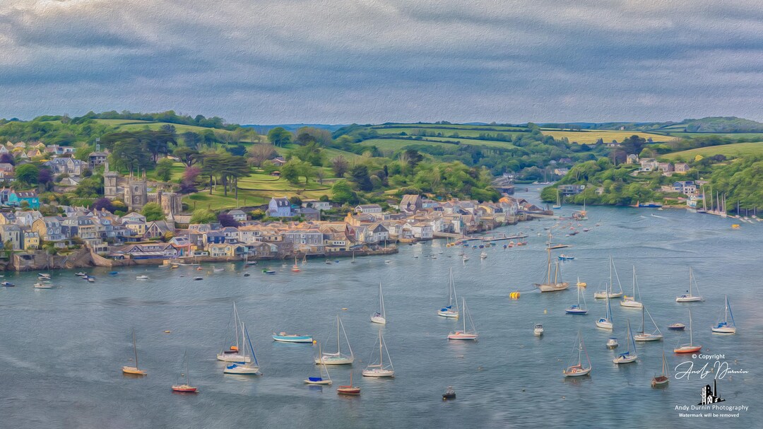 Painterly Fowey Harbour Print, River Fowey Cornwall Wall Art, Coastal ...