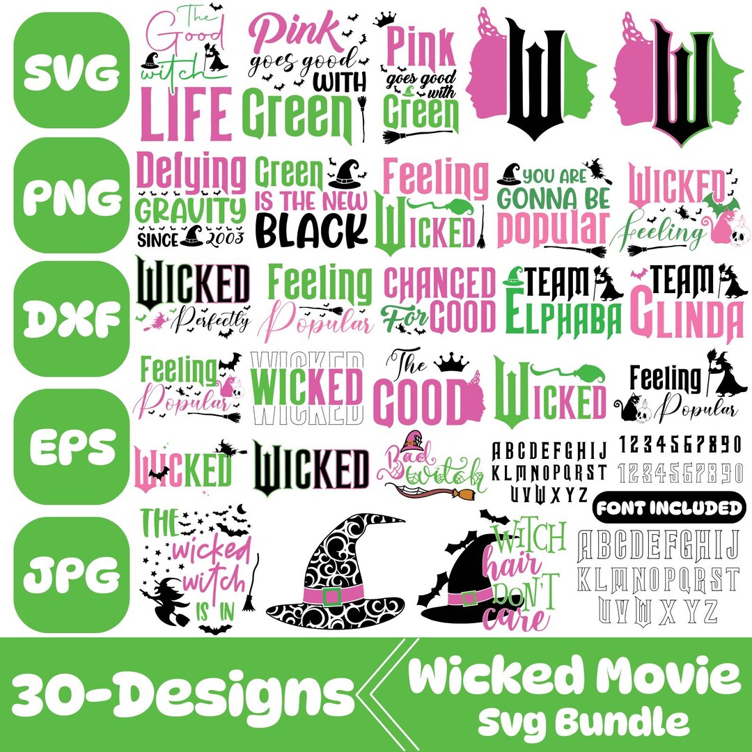 Wicked Movie SVG Bundle: Vintage Emblem, Pink & Green PNG (digital ...