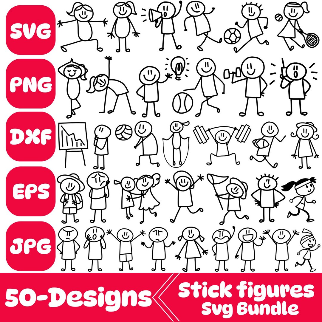 Stick Figures Svg Bundle, Stick Figures Png, Stick Figures Clipart ...