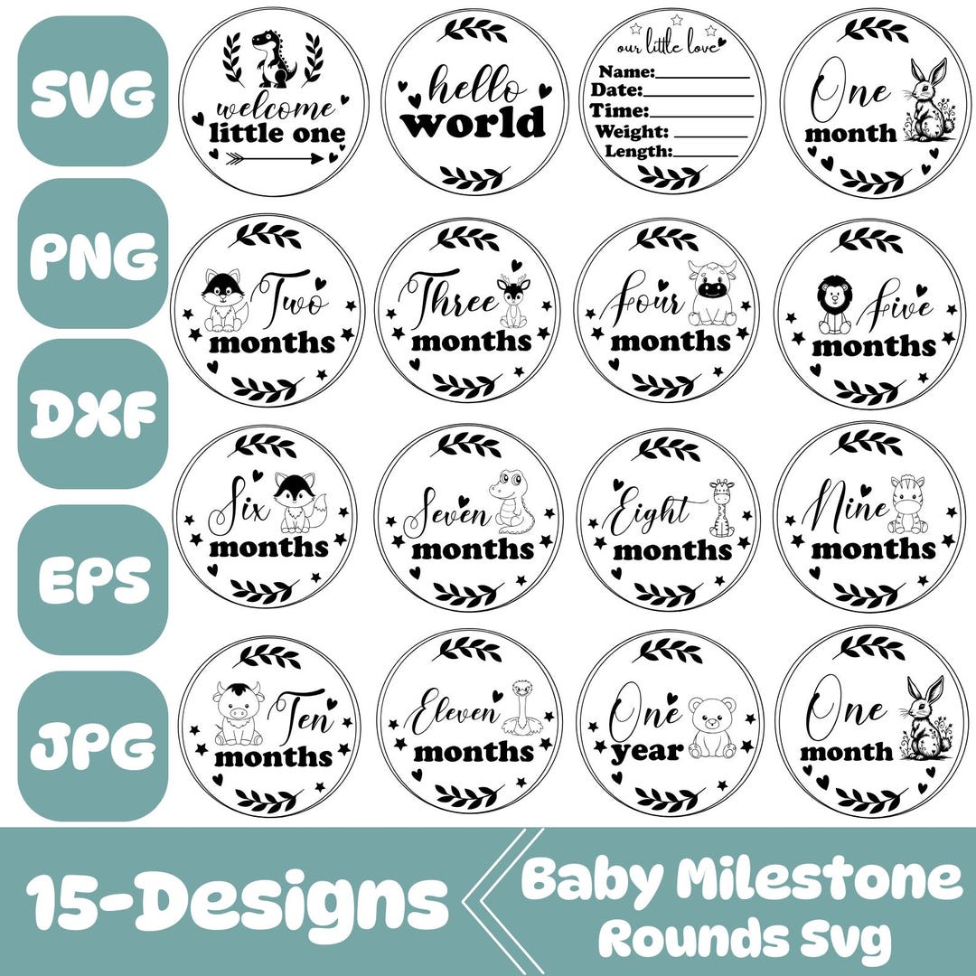 Cute Baby Milestone Rounds Svg Bundle, Baby Announcement Svg, Monthly ...