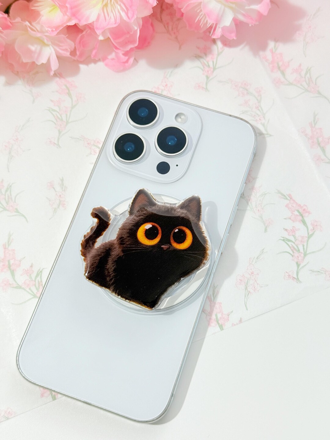 Cute Cartoon Black Cat Phone Stand: Big Eyed Cat Resin Phone Holder ...