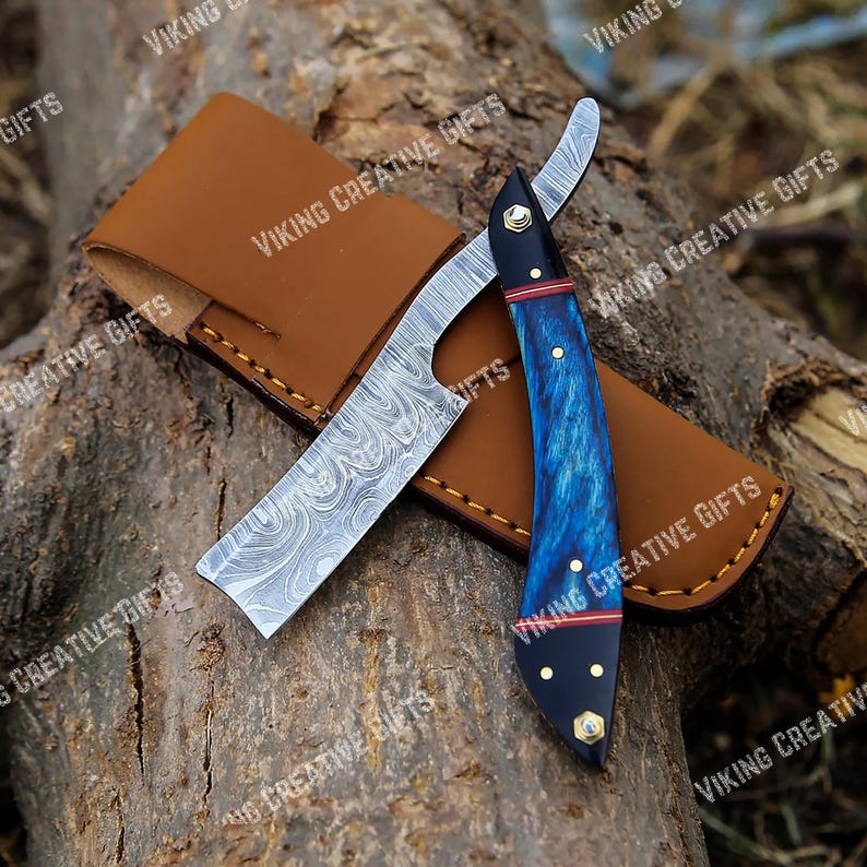 Handmade Damascus Steel Personalized Straight Razor Groomsman Gift With ...
