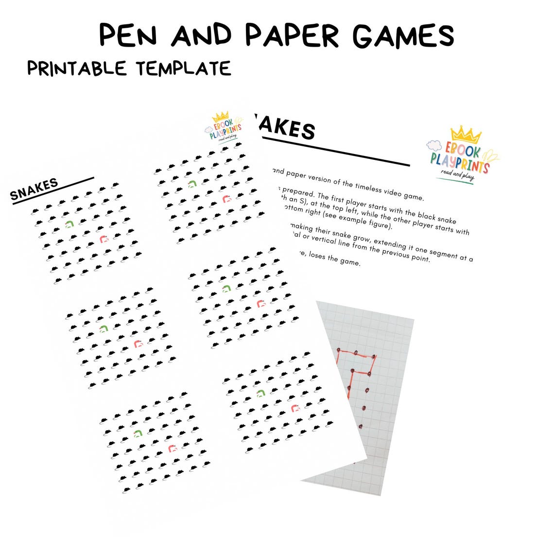 Pen & Paper Games Snakes – Printable Games – Family Reunion Games ...