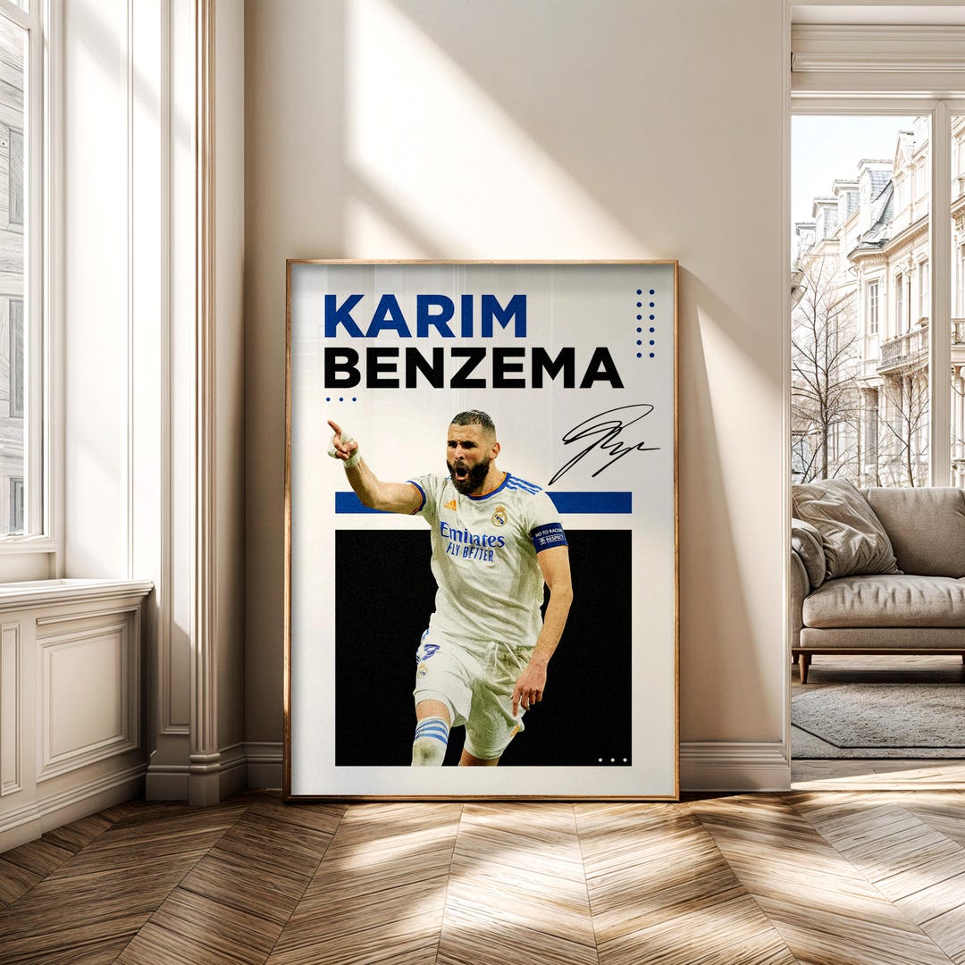 Karim Benzema Real Madrid Poster, Digital Football Wall Art, Benzema ...