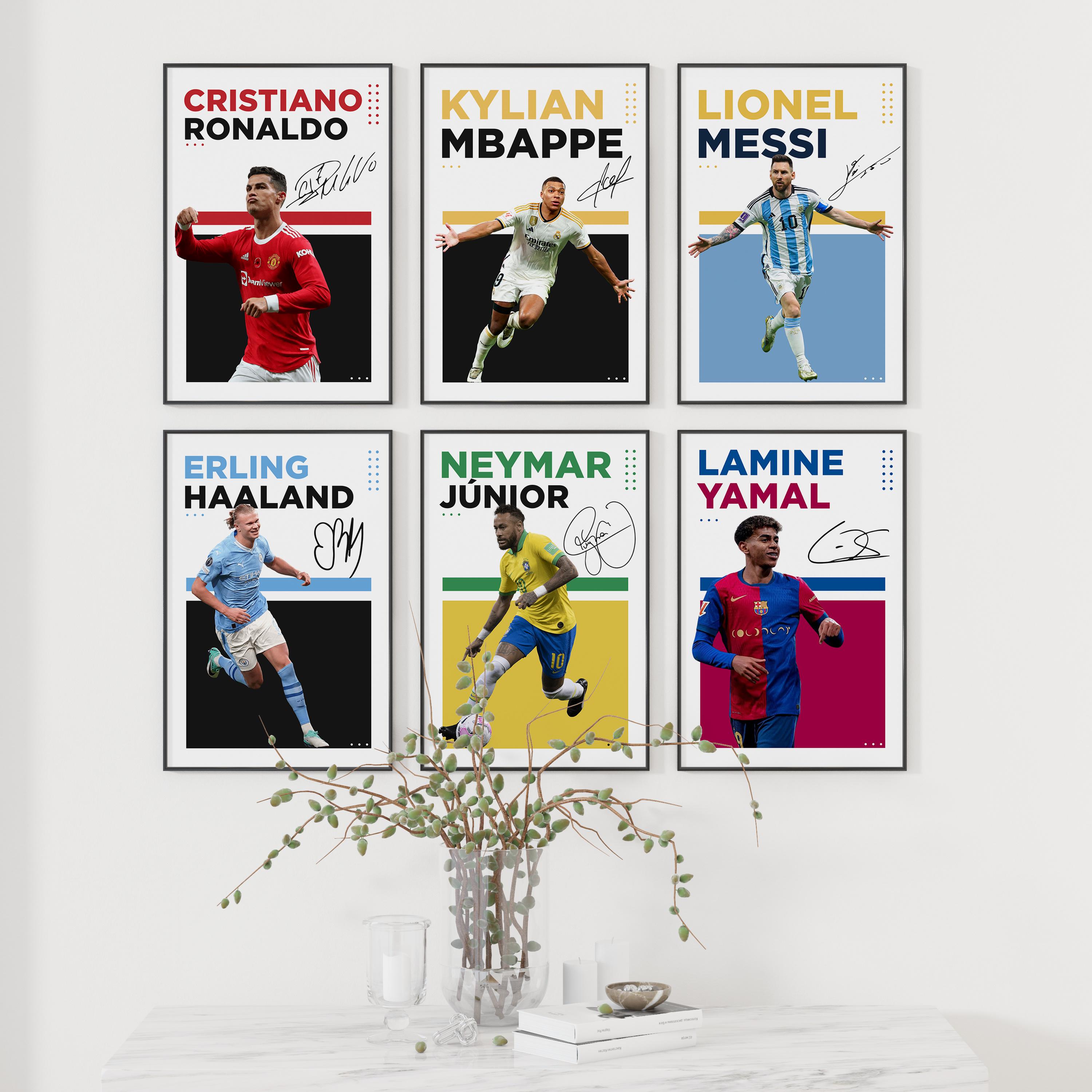 Football Stars Digital Poster Bundle, Ronaldo Messi Neymar Mbappe ...