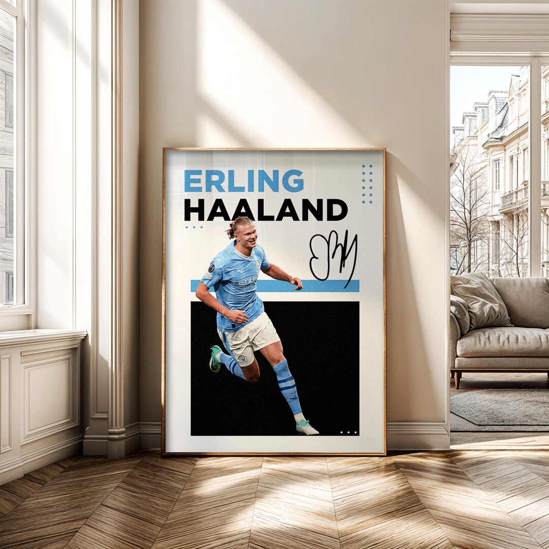 Erling Haaland Manchester City Poster, Digital Football Wall Art Print ...