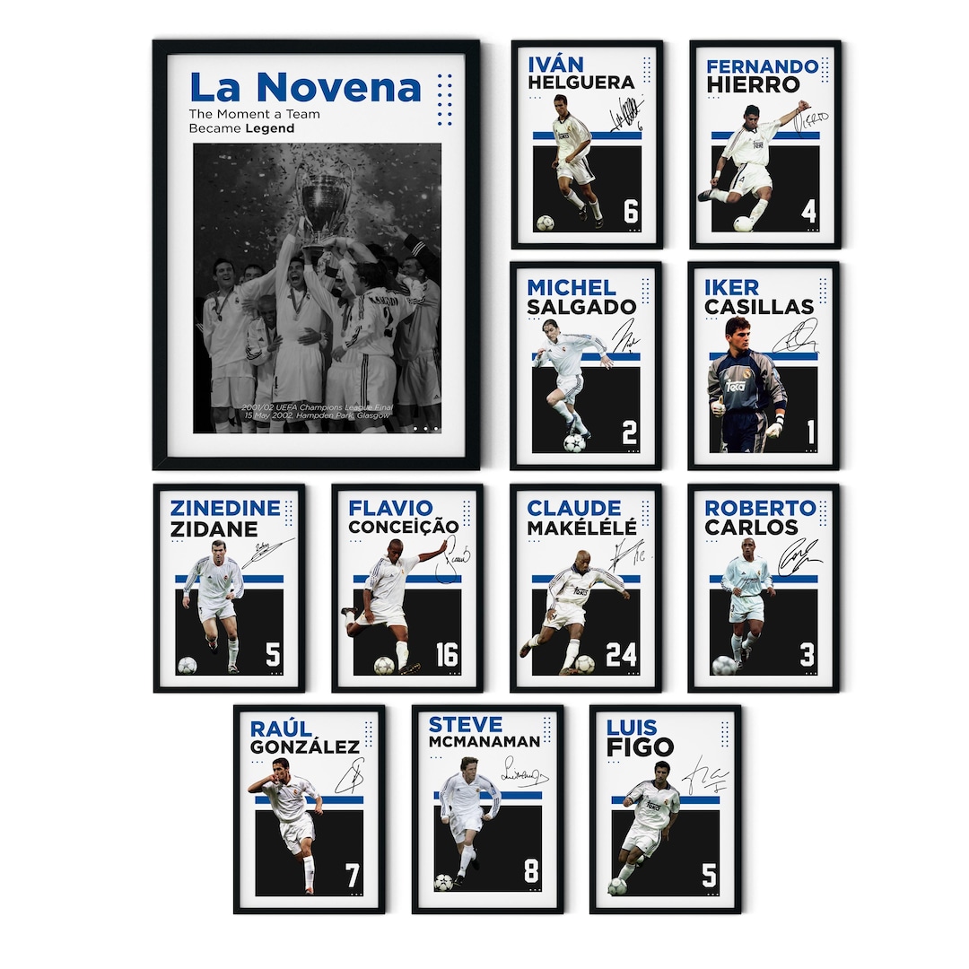 Real Madrid 2001/02 Champions Wall Art Set, Galacticos Digital Poster ...