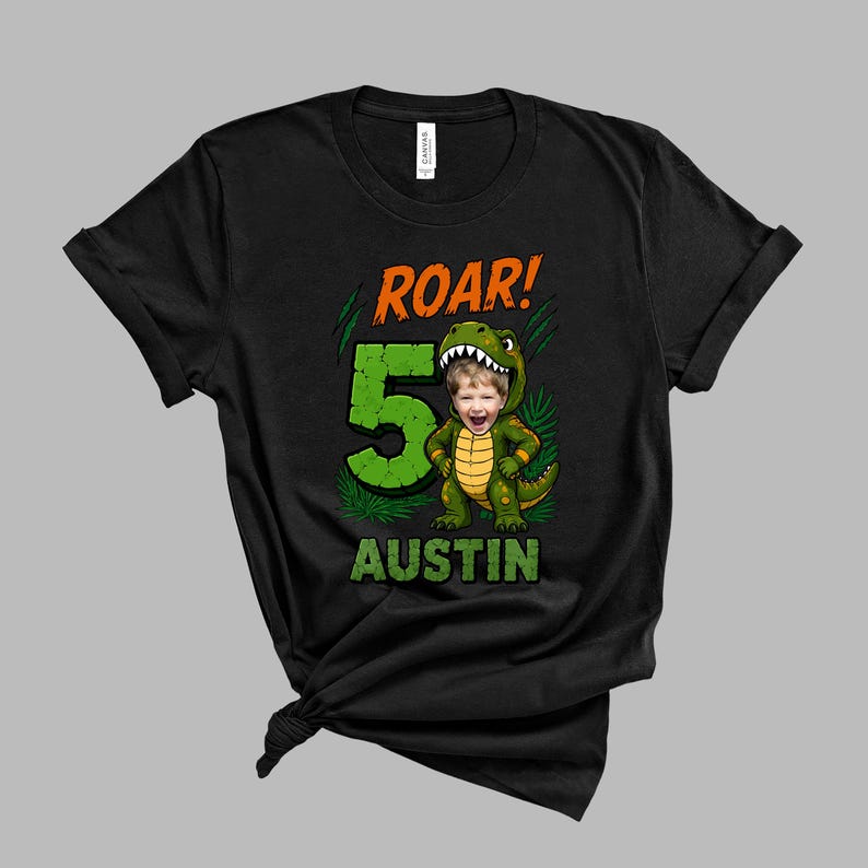 Custom T-rex Birthday PNG, Personalized Dinosaur Photo Shirt Design ...