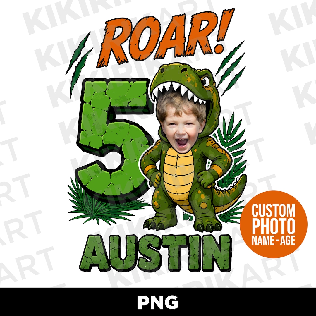 Custom T-rex Birthday PNG, Personalized Dinosaur Photo Shirt Design ...