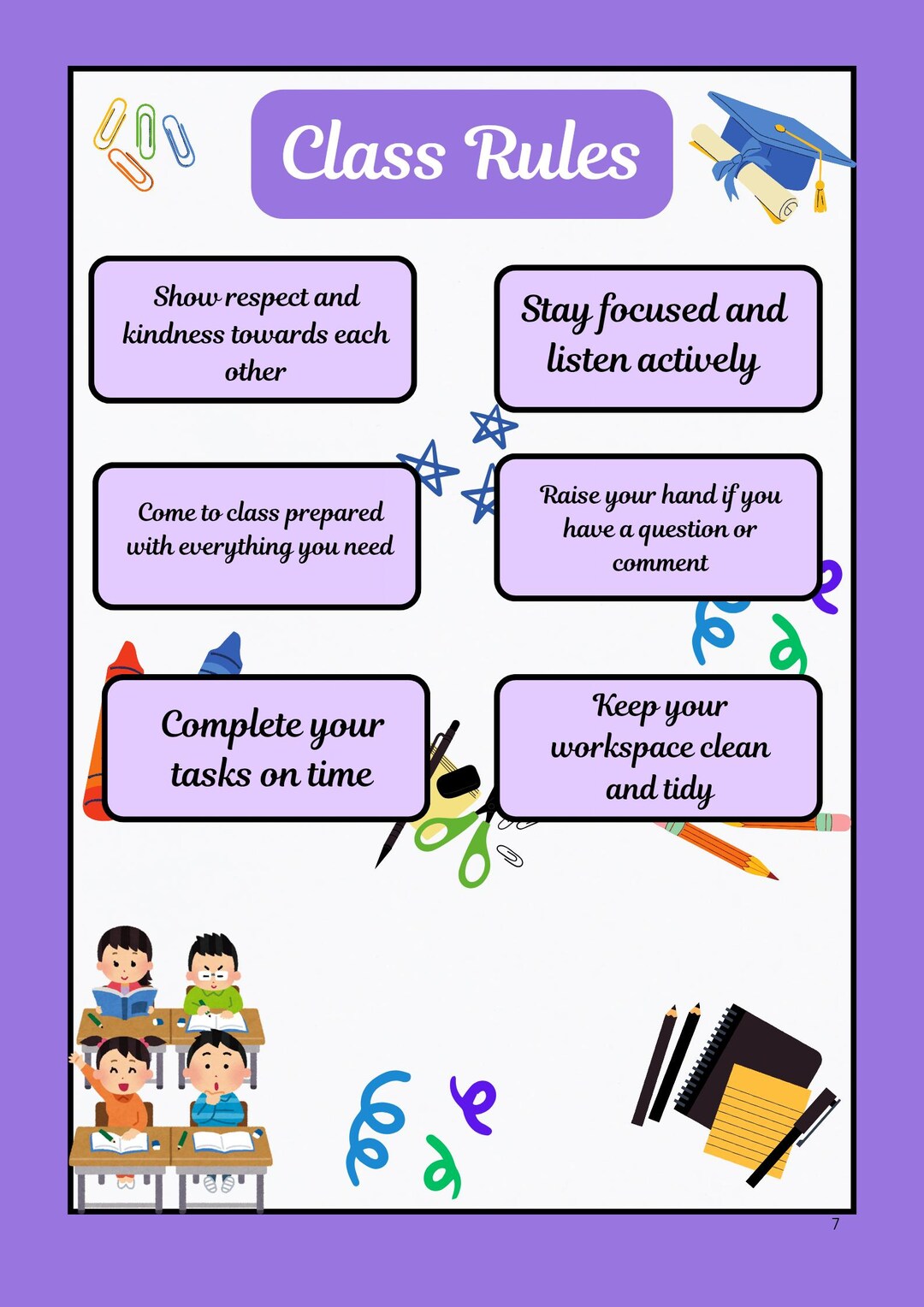 Editable Classroom Rules Template PDF – Modern, Colorful & Organized ...