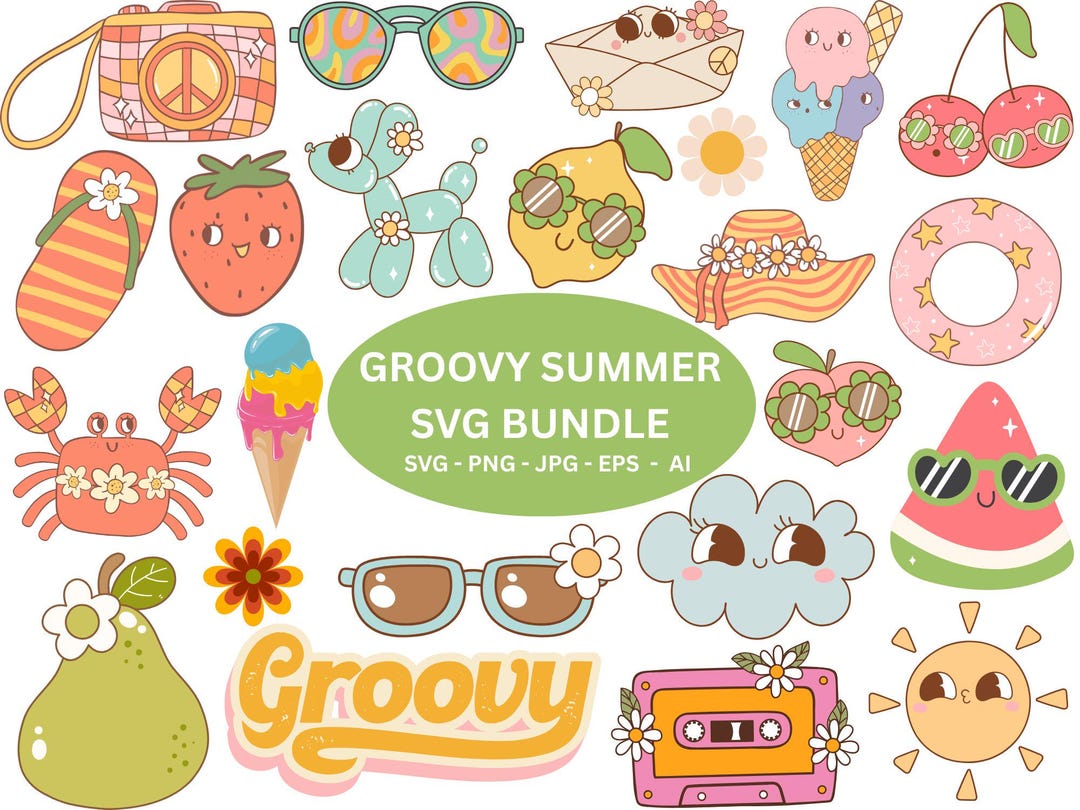 Groovy Summer Svg,retro Groovy Summer Clipart,pastel Good Vibes Clipart ...