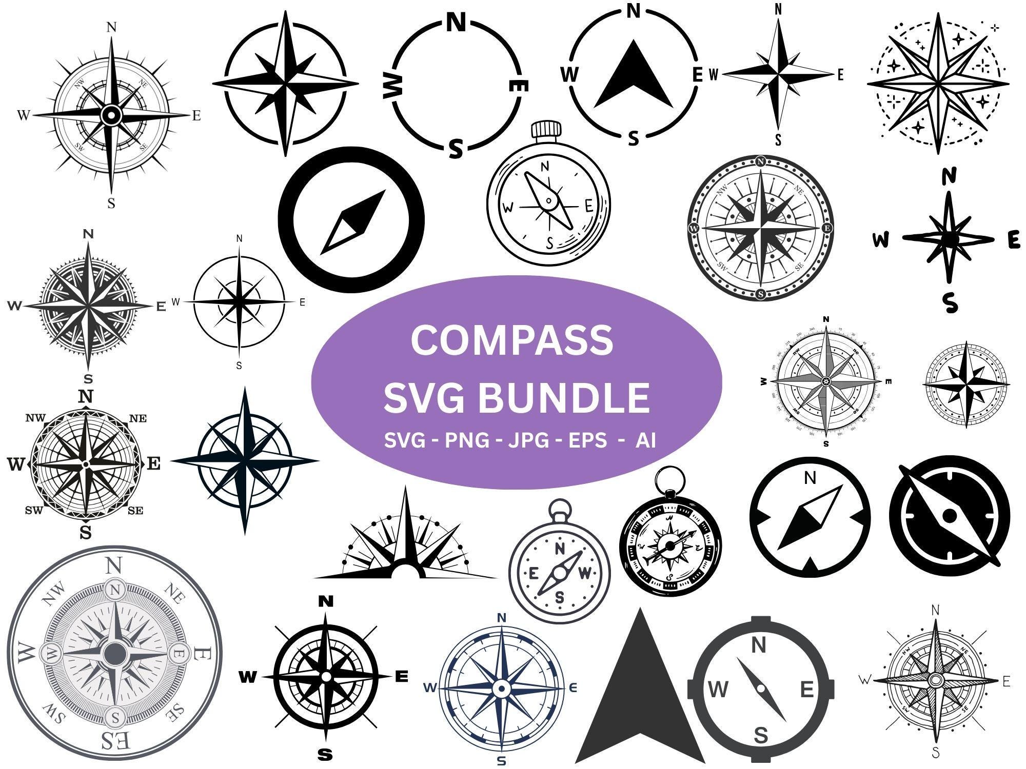 Nautical Compass SVG Bundle, North South East West, Cut Files (instant ...