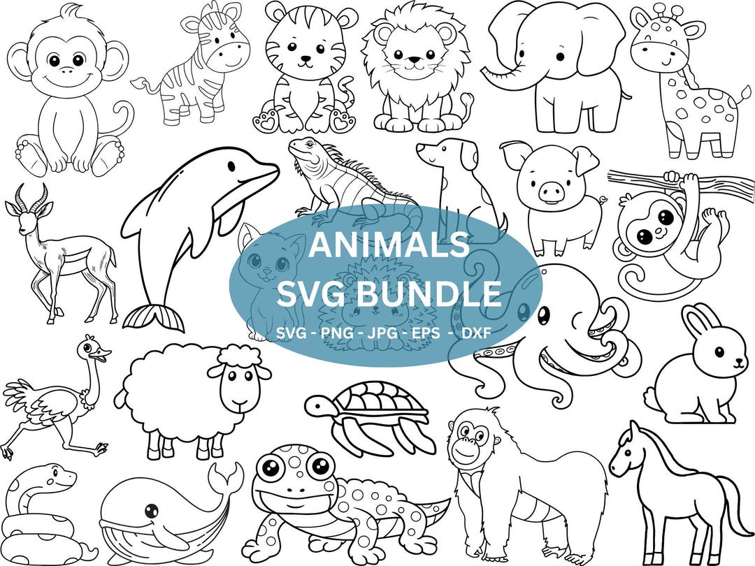 Animal Outline SVG Bundle, Forest, Safari, Farm Clipart (digital Files ...