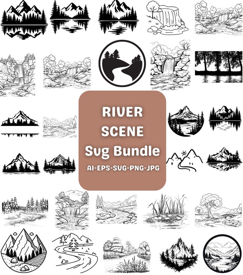 River Scene SVG Bundle, Mountain Landscape, Forest (digital Files) - Etsy