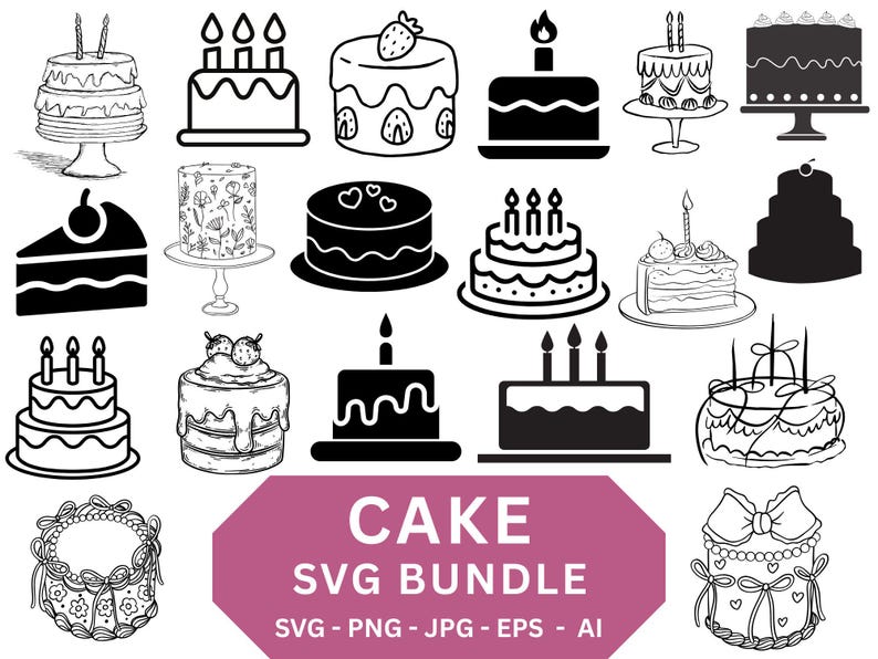 Cake Outline SVG Bundle, Birthday Clipart (instant Download) - Etsy