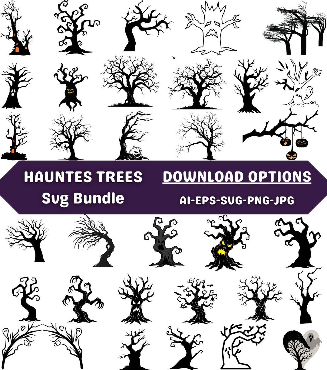 Haunted Tree SVG Bundle, Spooky Halloween Silhouette (digital Download ...