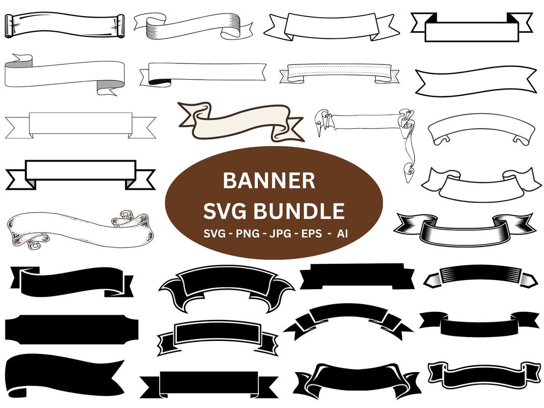 Banner SVG Bundle: Ribbon Banners, Cricut & Silhouette Files (digital ...